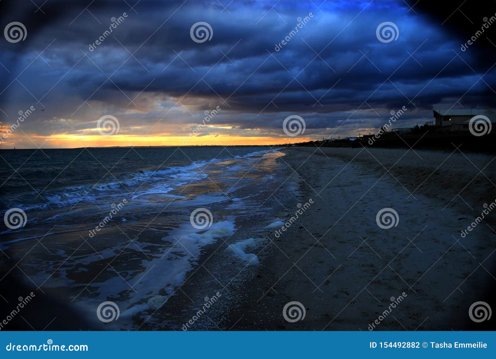 Cold, Cloudy, Evening Beach Stock Photo - Image of clouds, setting ...