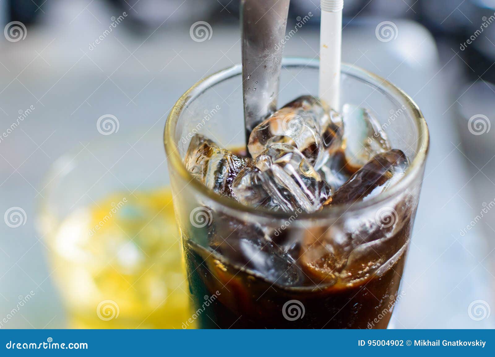 Cold Coffee in Glass on Steel Table Stock Photo - Image of coffe, diet ...