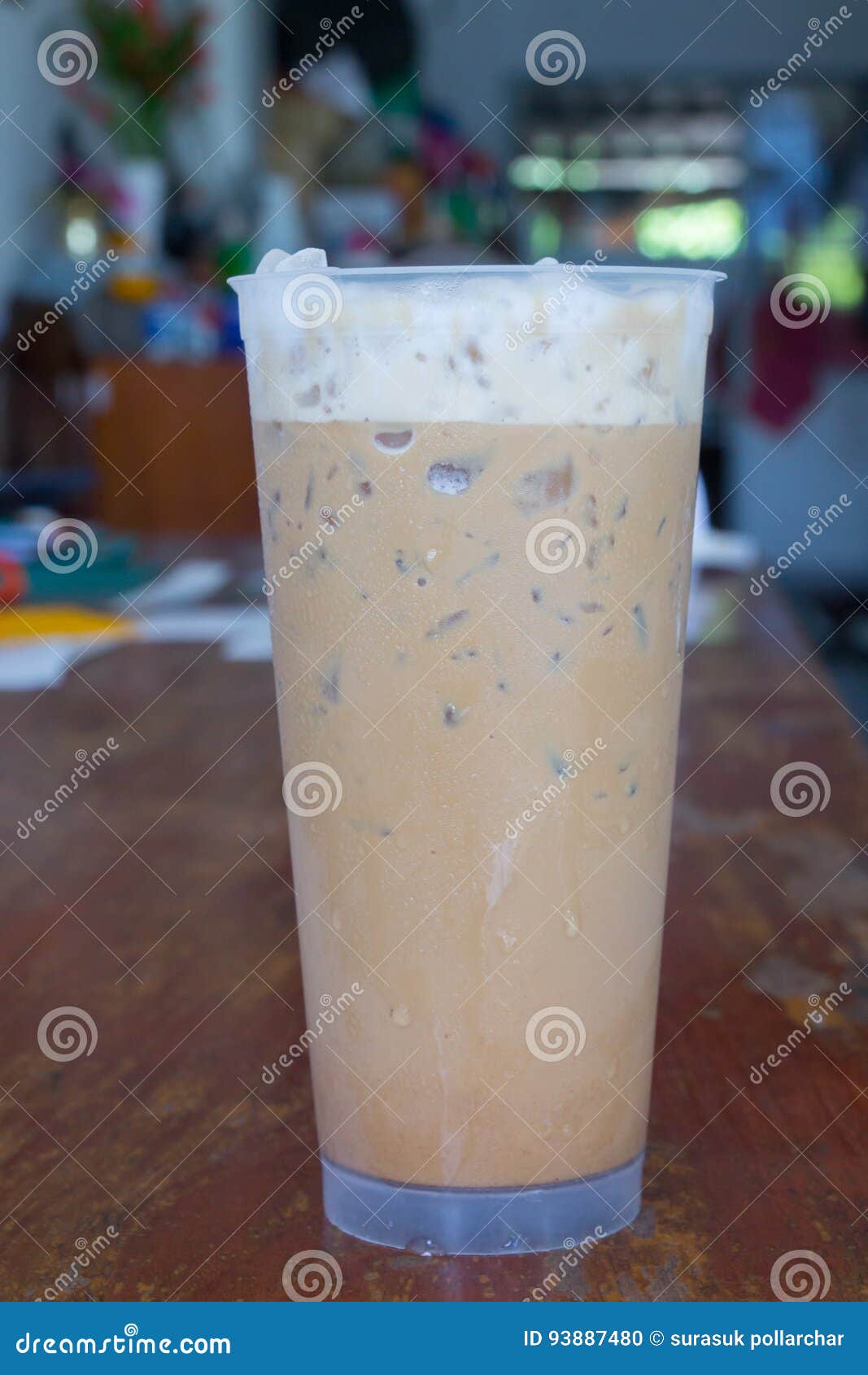 Cold Coffee in Glass on Wood Stock Photo - Image of foam, black: 93887480
