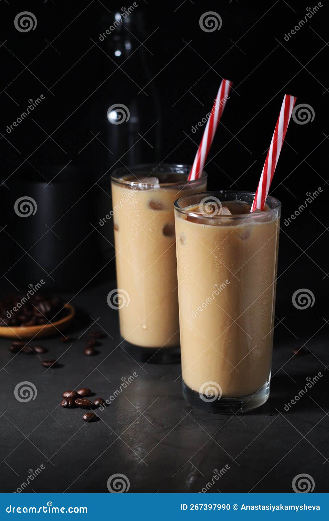 Cold Coffee with Ice in Low Key Stock Photo - Image of caffeine ...