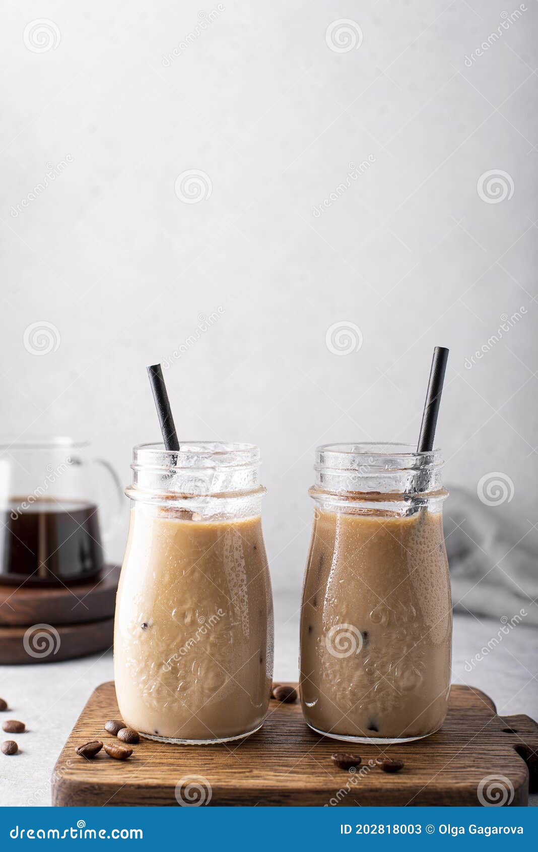 Cold Coffee with Milk in Small Bottles Stock Image - Image of table ...