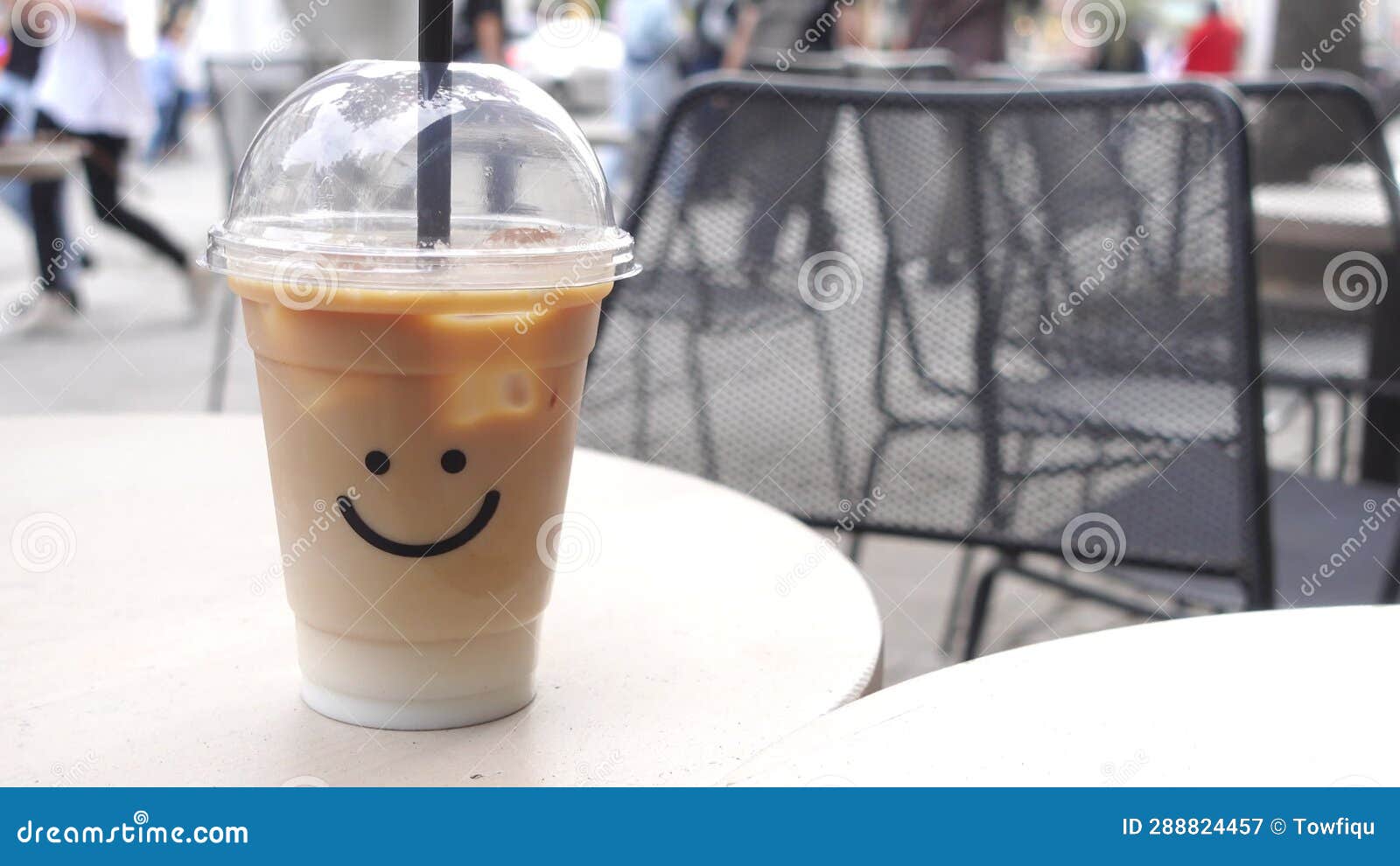 Cold Coffee in a Plastic Container with Smile Shape Design on it Stock ...