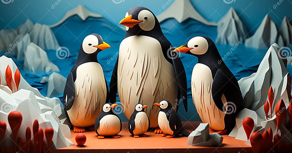 Cold and Cute Claymation Penguins Stock Illustration - Illustration of ...