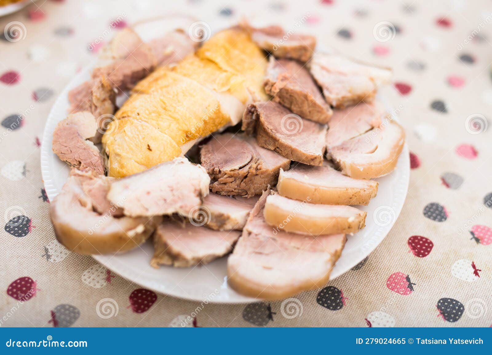 Cold Cuts of Different Types of Cooked Meat on Plate Stock Image ...