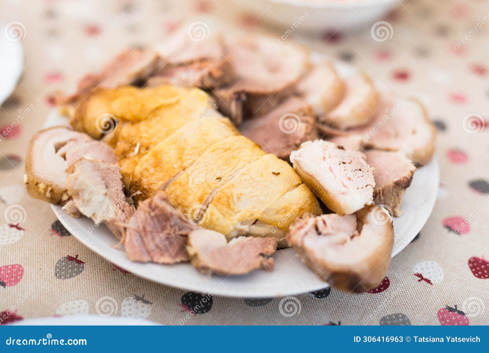 Cold Cuts of Different Types of Cooked Meat on Plate Stock Image ...