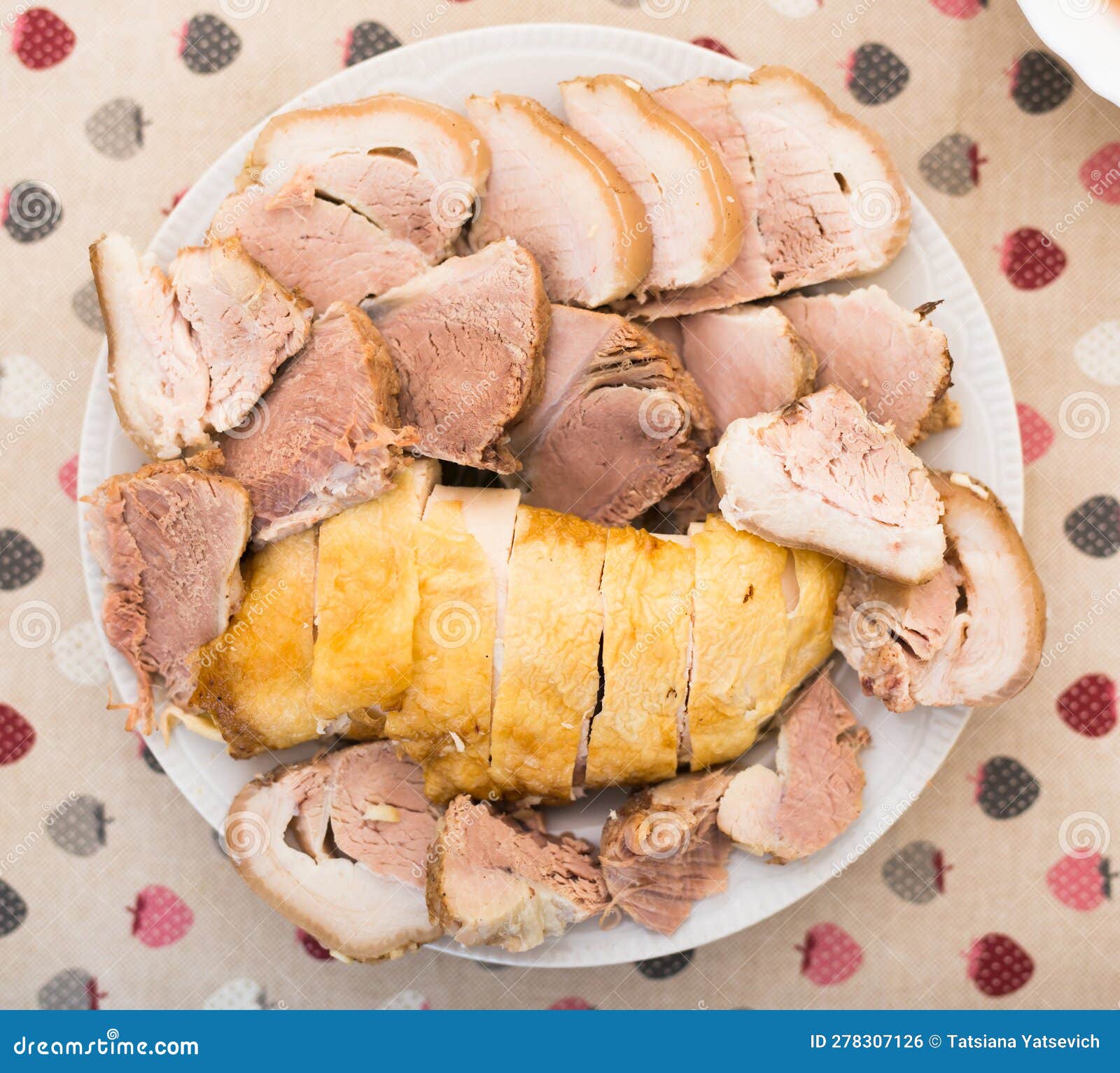 Cold Cuts of Different Types of Cooked Meat on Plate. Top View Stock ...