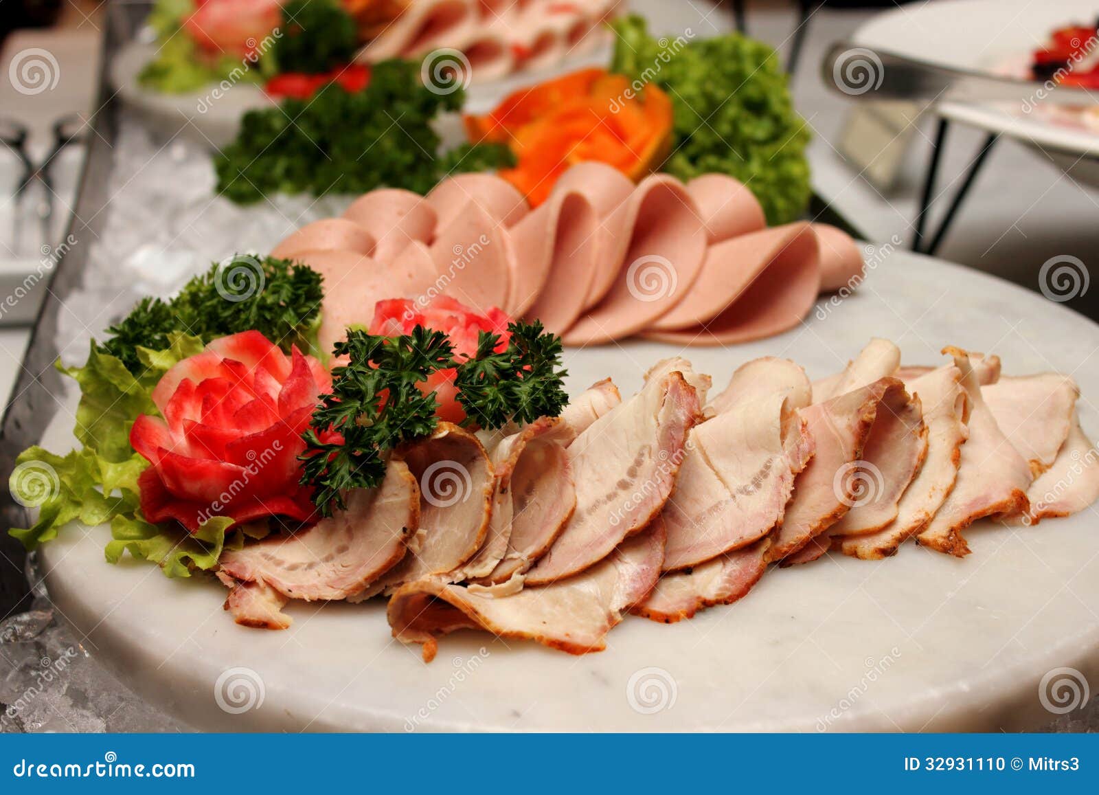 Cold Cuts Meat on Banquet Table in Buffet Stock Photo - Image of roast ...