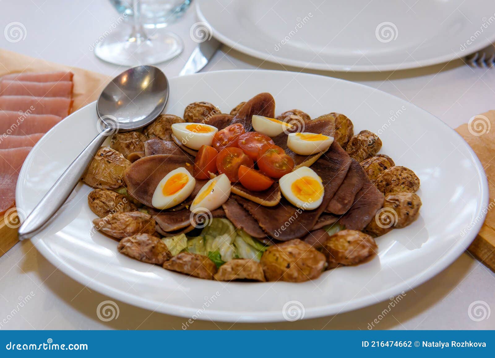 Cold Cuts of Meat on a Plate Stock Photo - Image of healthy, beans ...