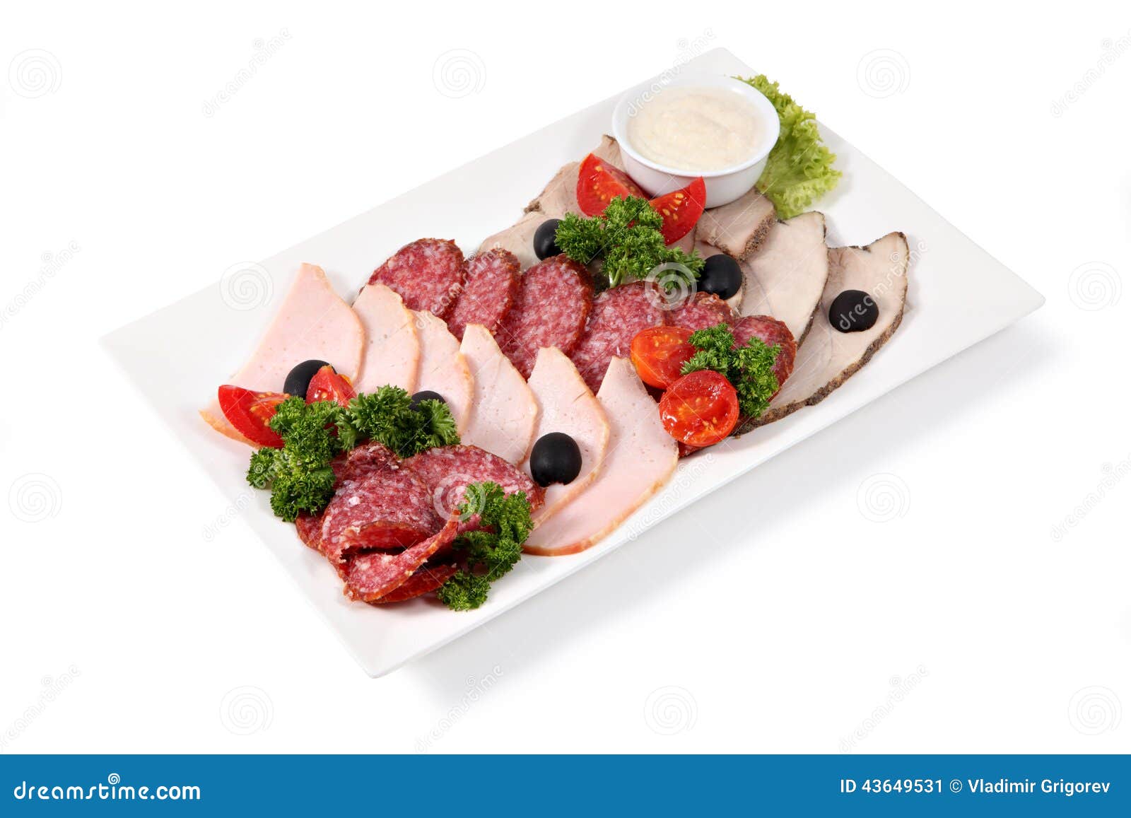 Cold Cuts on Plate, Isolated Over White Background. Stock Image - Image ...
