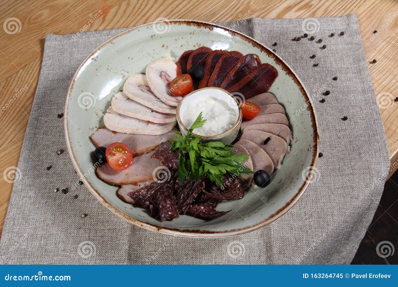 Cold cuts on a plate stock image. Image of beautifully - 163264745