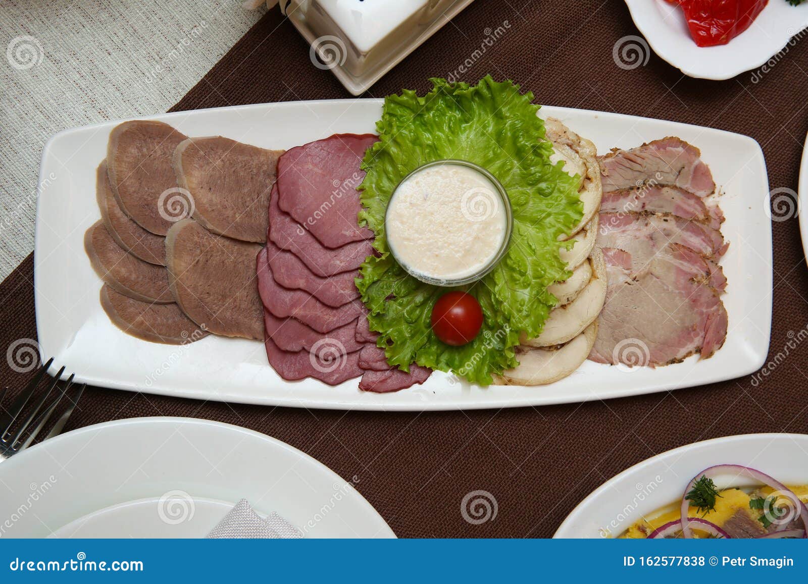 Cold Cuts on a Rectangular White Plate. Stock Photo - Image of table ...