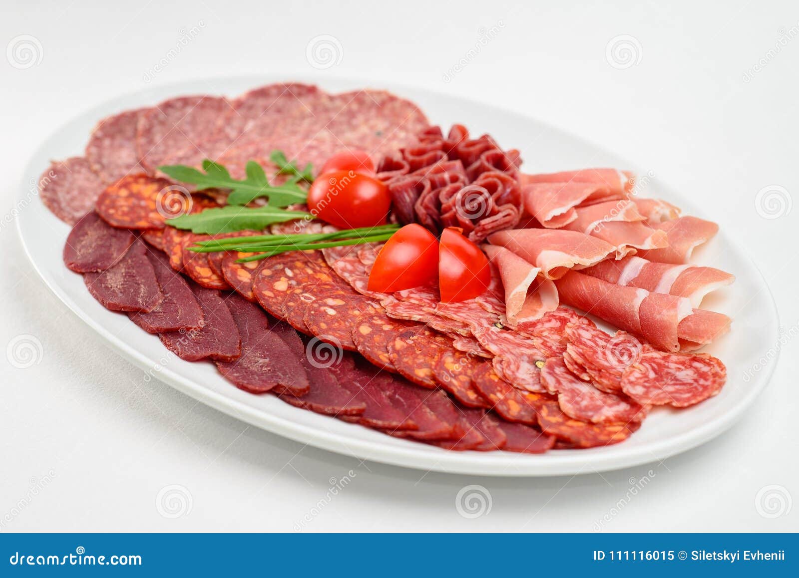 Cold cuts on a white plate stock image. Image of bacon - 111116015