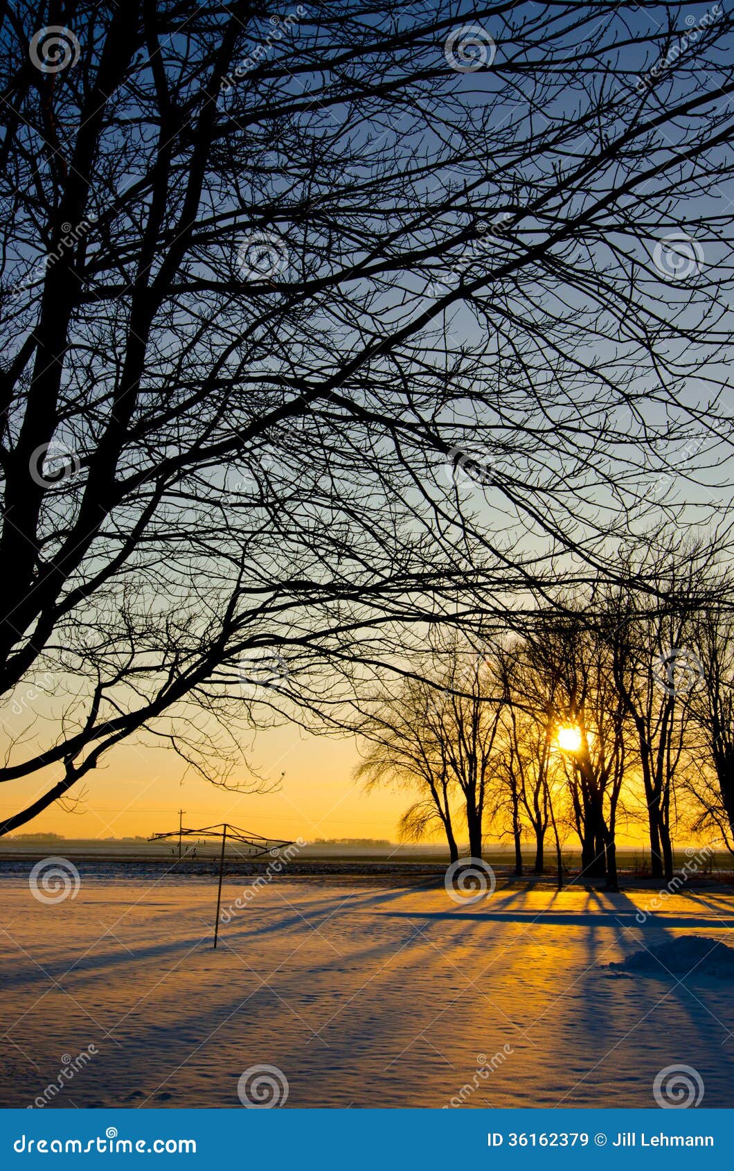 A Sunset during Winter Season in Iowa on a Farm Stock Image - Image of ...