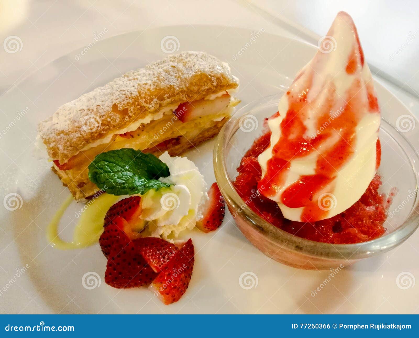 Cold Dessert Fresh Strawberry with Soft Ice-cream Stock Photo - Image ...