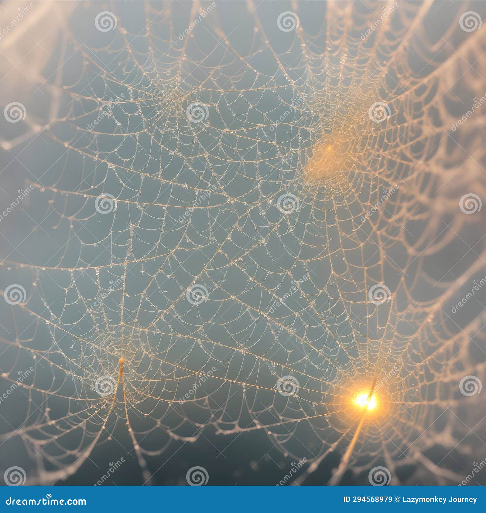 Cold Dew on a Spider Web with Morning Light Rays in the Background ...