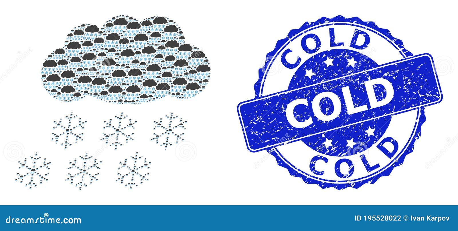 Distress Cold Round Stamp and Fractal Snow Cloud Icon Composition Stock ...