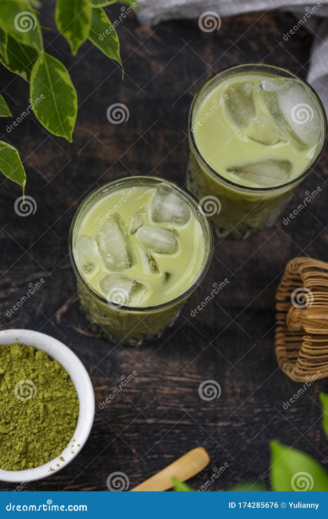 Cold Matcha Tea with Milk and Ice Stock Photo - Image of asian ...
