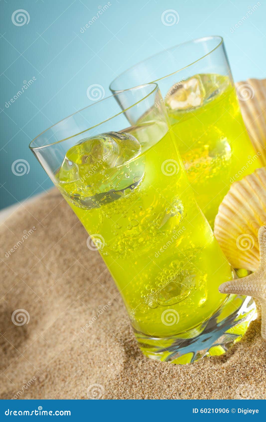 Cold Drinks and Shells on the Beach Stock Photo - Image of beverage ...