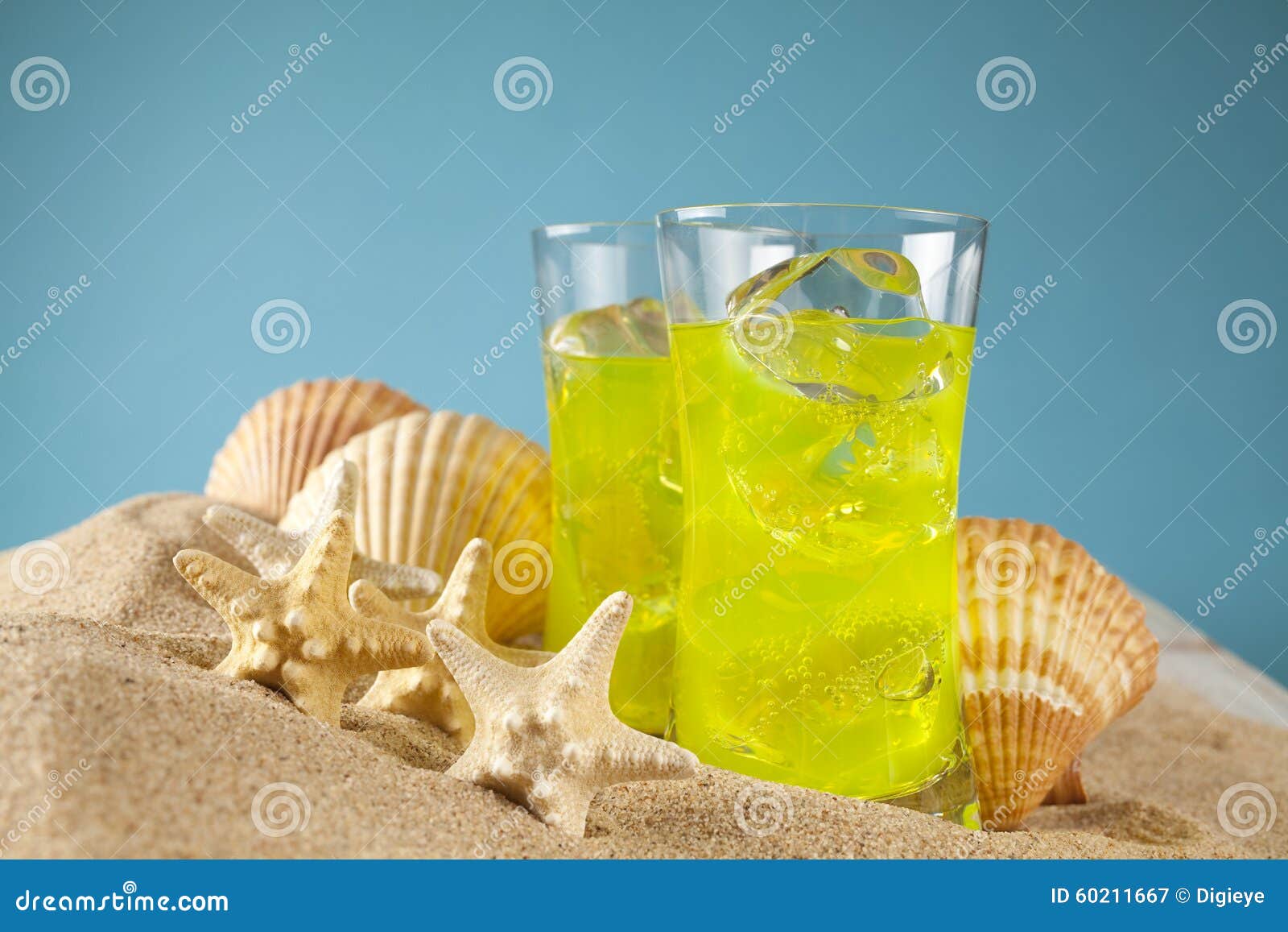 Cold Drinks and Shells on the Beach Stock Image - Image of cubes, blue ...