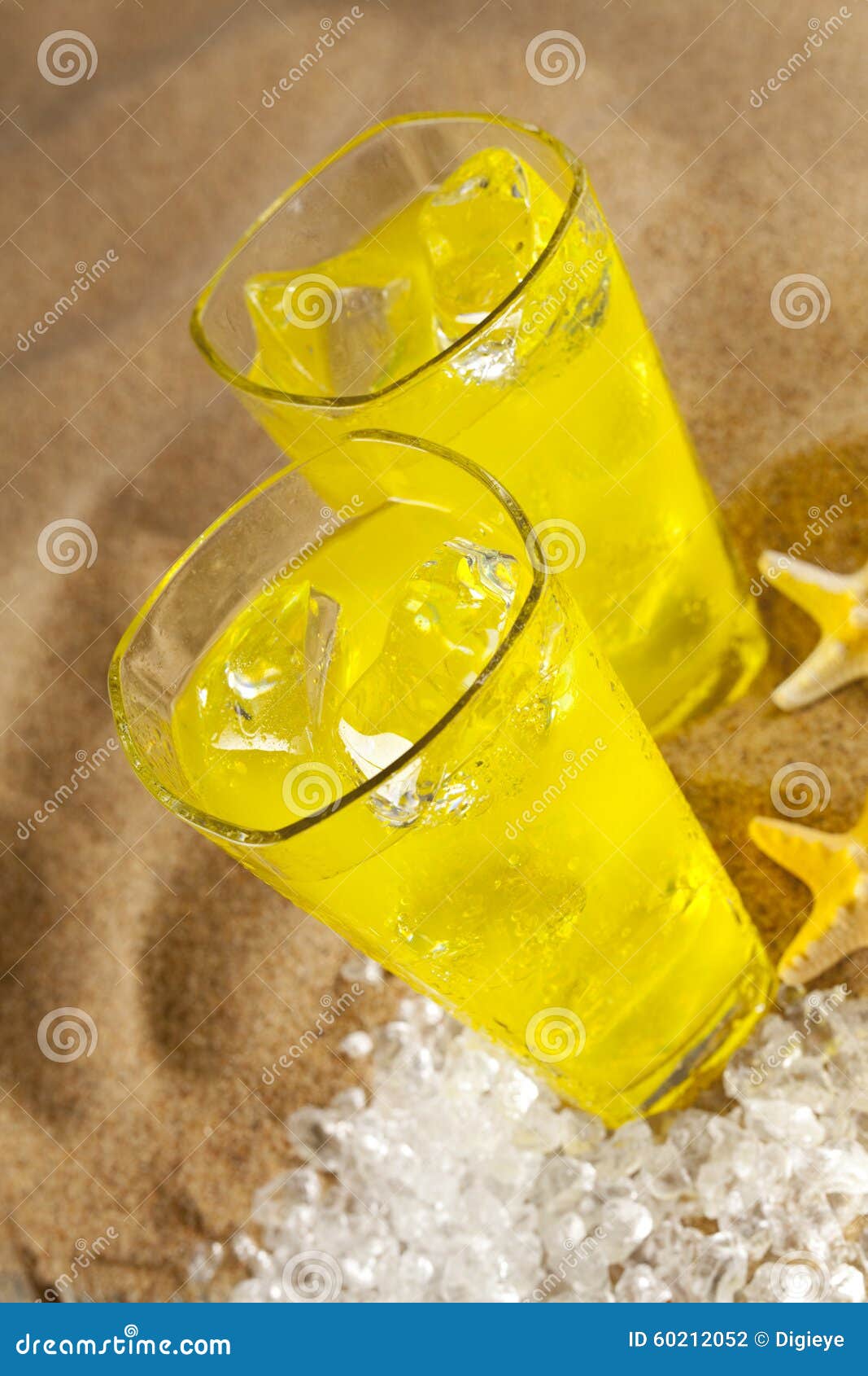 Cold Drinks, Shells and Ice Cubes on the Beach Stock Photo - Image of ...