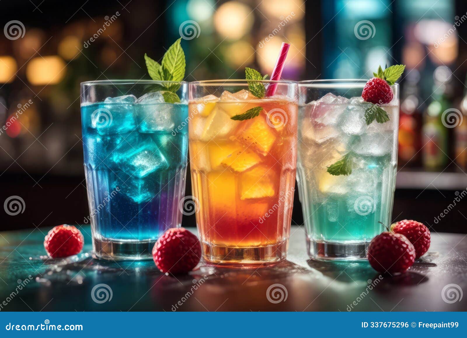 Cold Drinks with Various Colors and Flavors at the Restaurant Stock ...