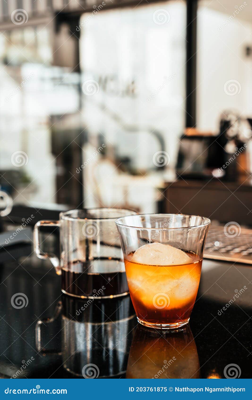 Cold Drip Coffee in Glass with Ice Ball Stock Image - Image of brown ...