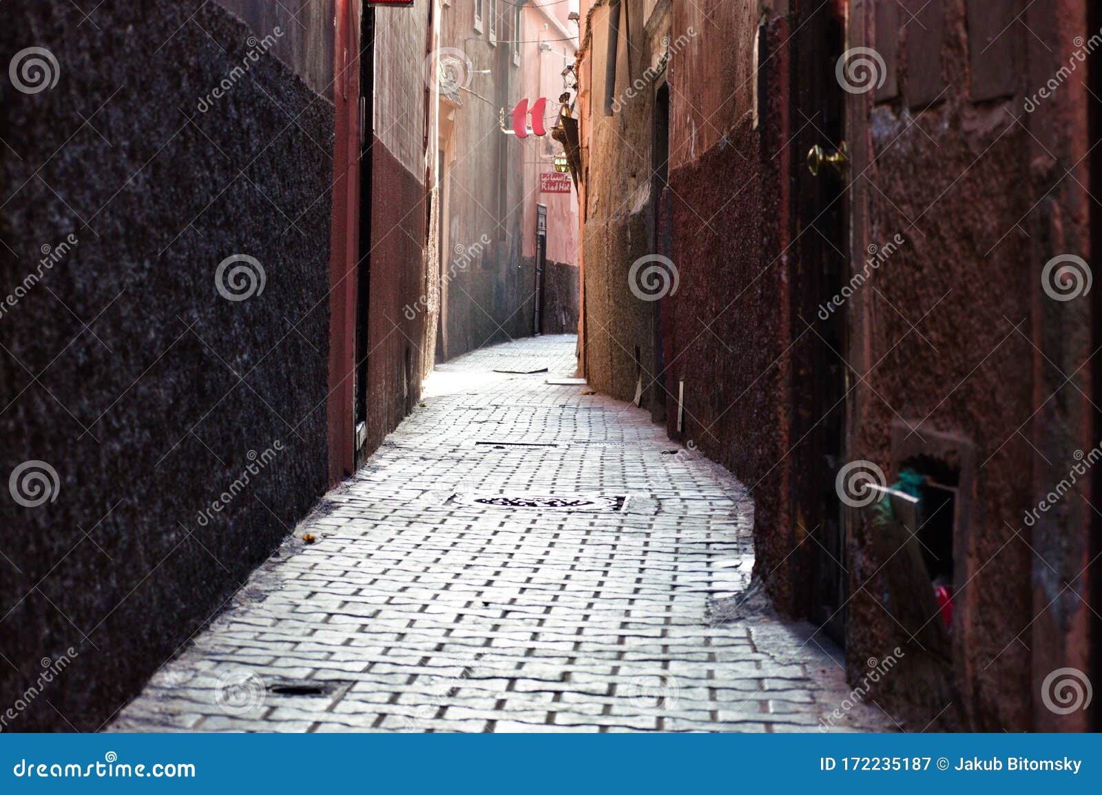 Cold, empty narrow streets stock image. Image of footpath - 172235187