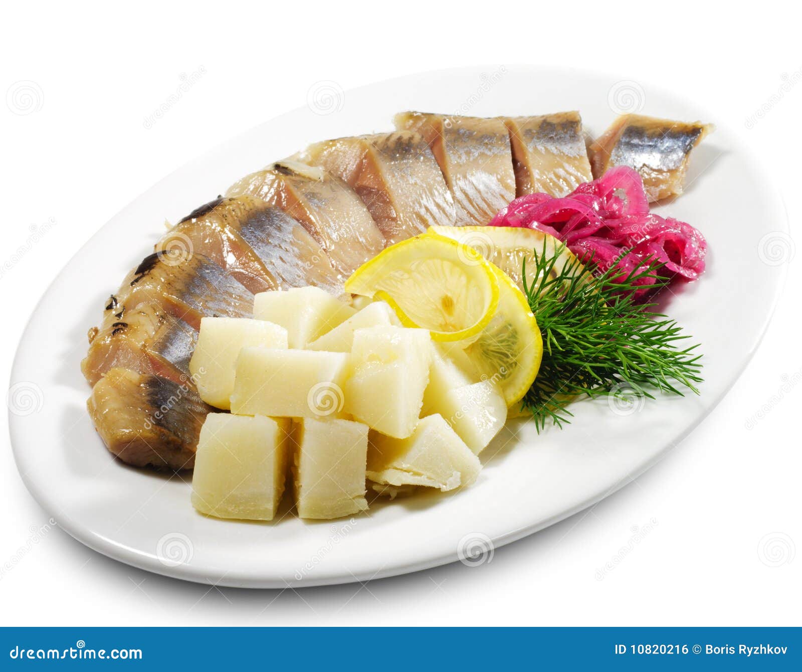 Cold Fish Dishes - Kipper with Potato Stock Photo - Image of lemon ...