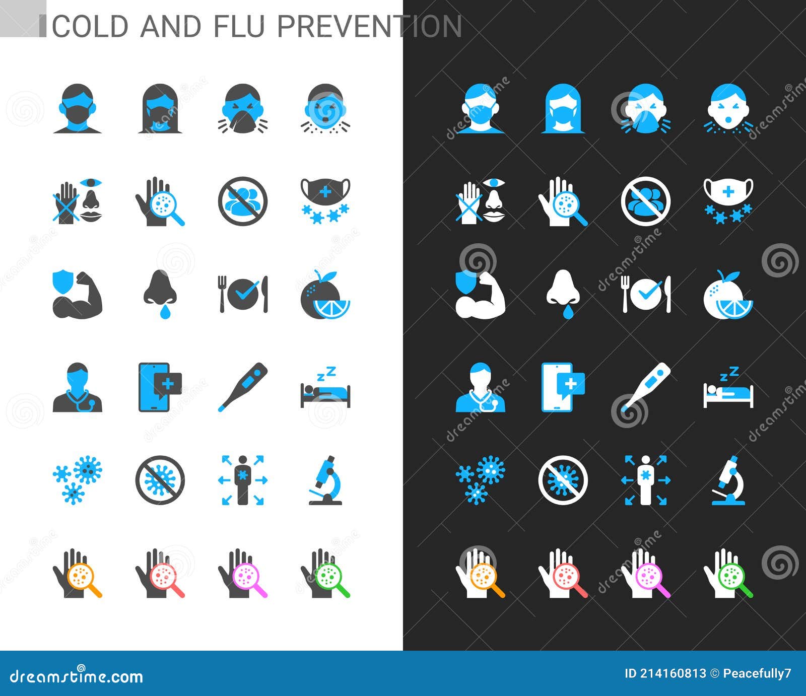 Cold and Flu Prevention Icons Light and Dark Theme Stock Vector ...
