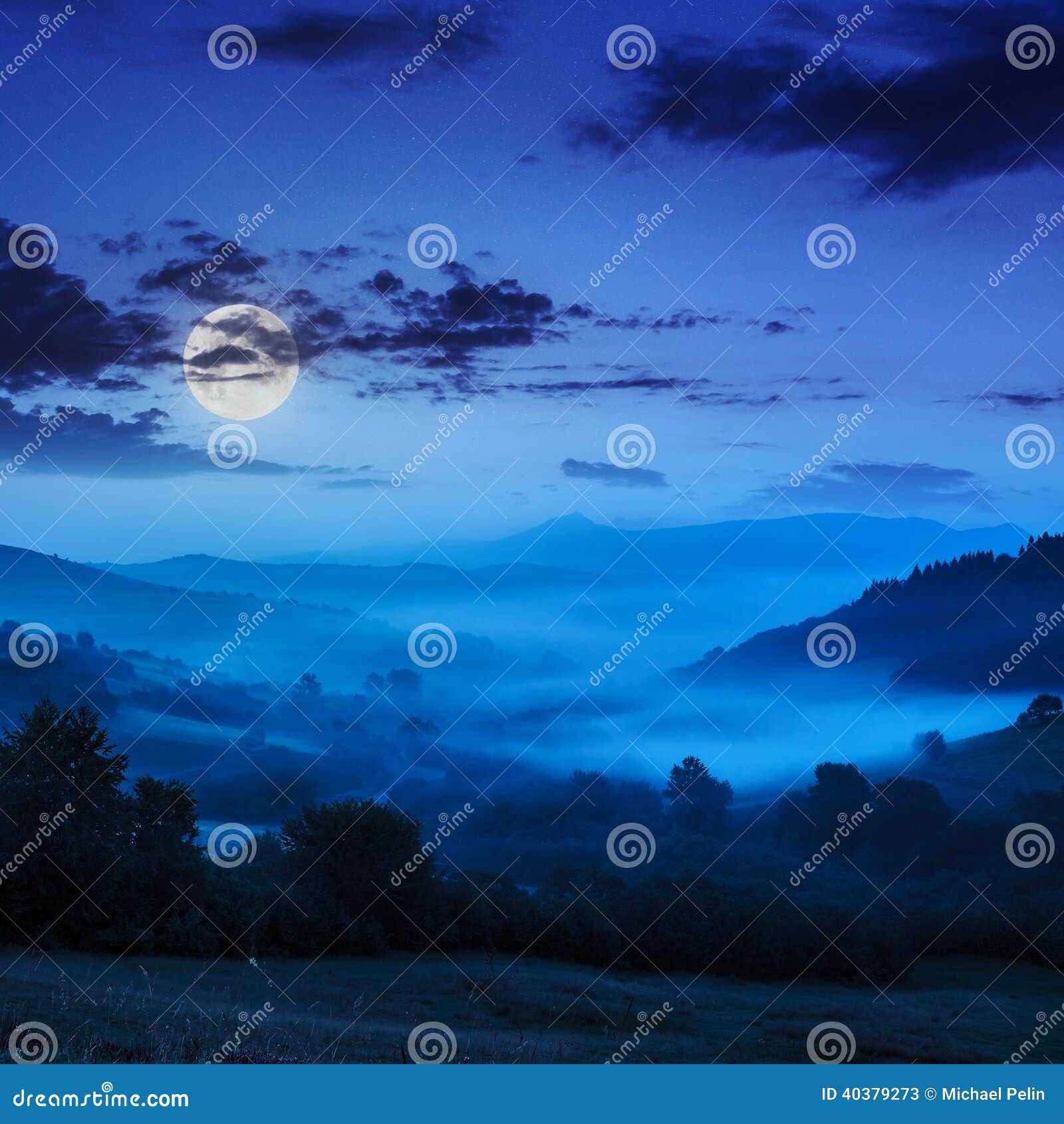 Cold Fog on Blue Night in Mountains Stock Image - Image of fantasy ...