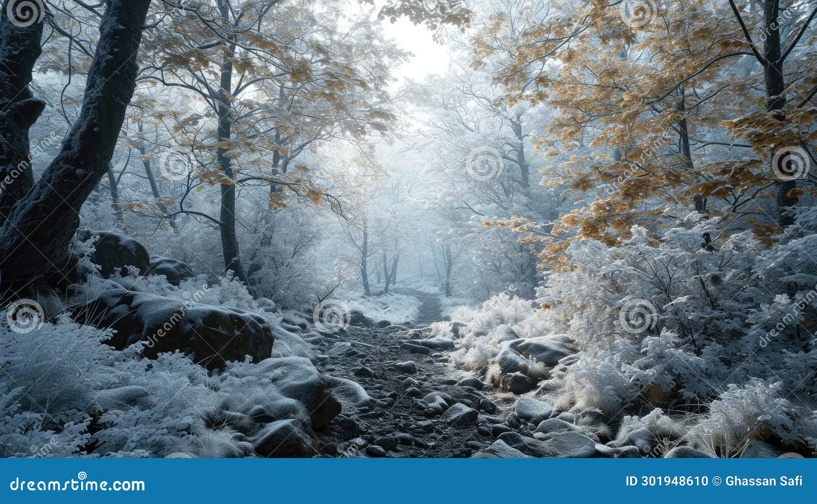 A Cold Freezing Path through a Dense Forest Stock Illustration ...