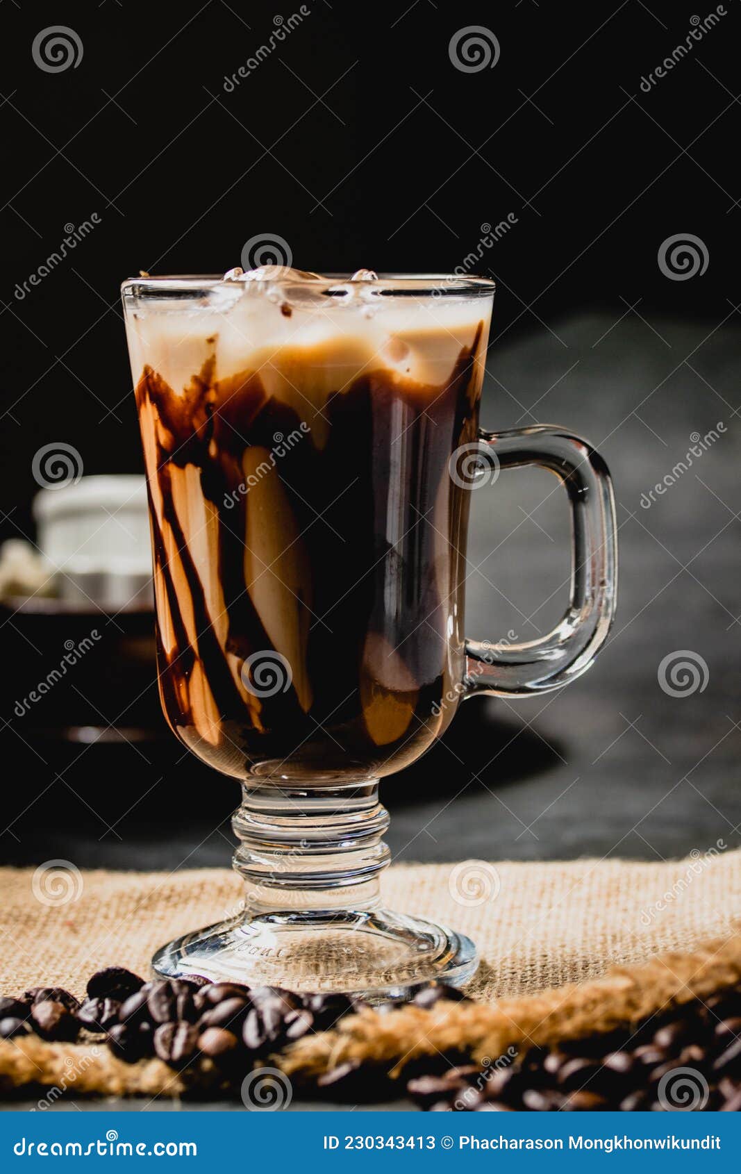 Cold Fresh Coffee on Wood Table and Black Background Stock Image ...