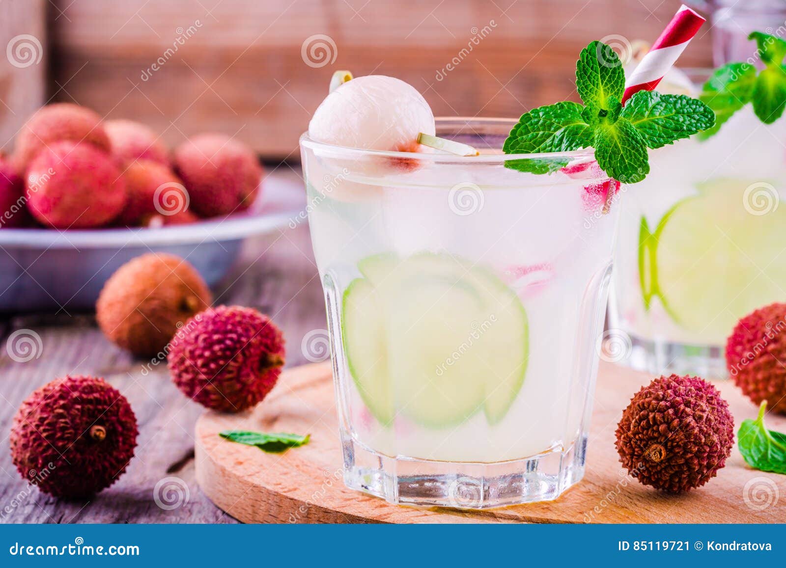 Cold Fresh Lemonade with Lychee, Lime and Mint in Glass Stock Image ...