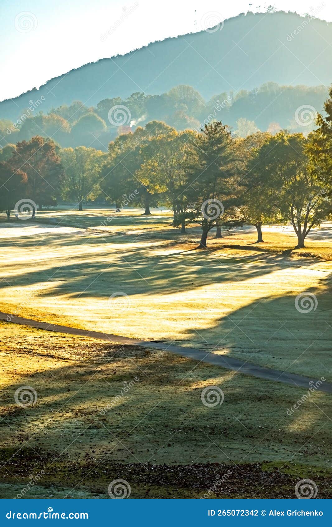 Cold Frosty Early Morning on Golf Course in the Mountains Stock Photo ...