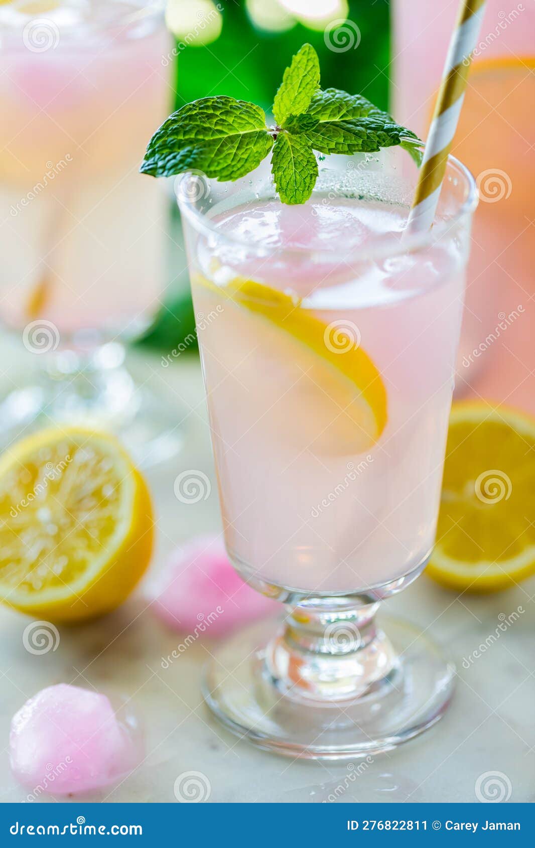 Cold and Frosty Lemonade with Pink Lemonade Ice Cubes, Ready for ...