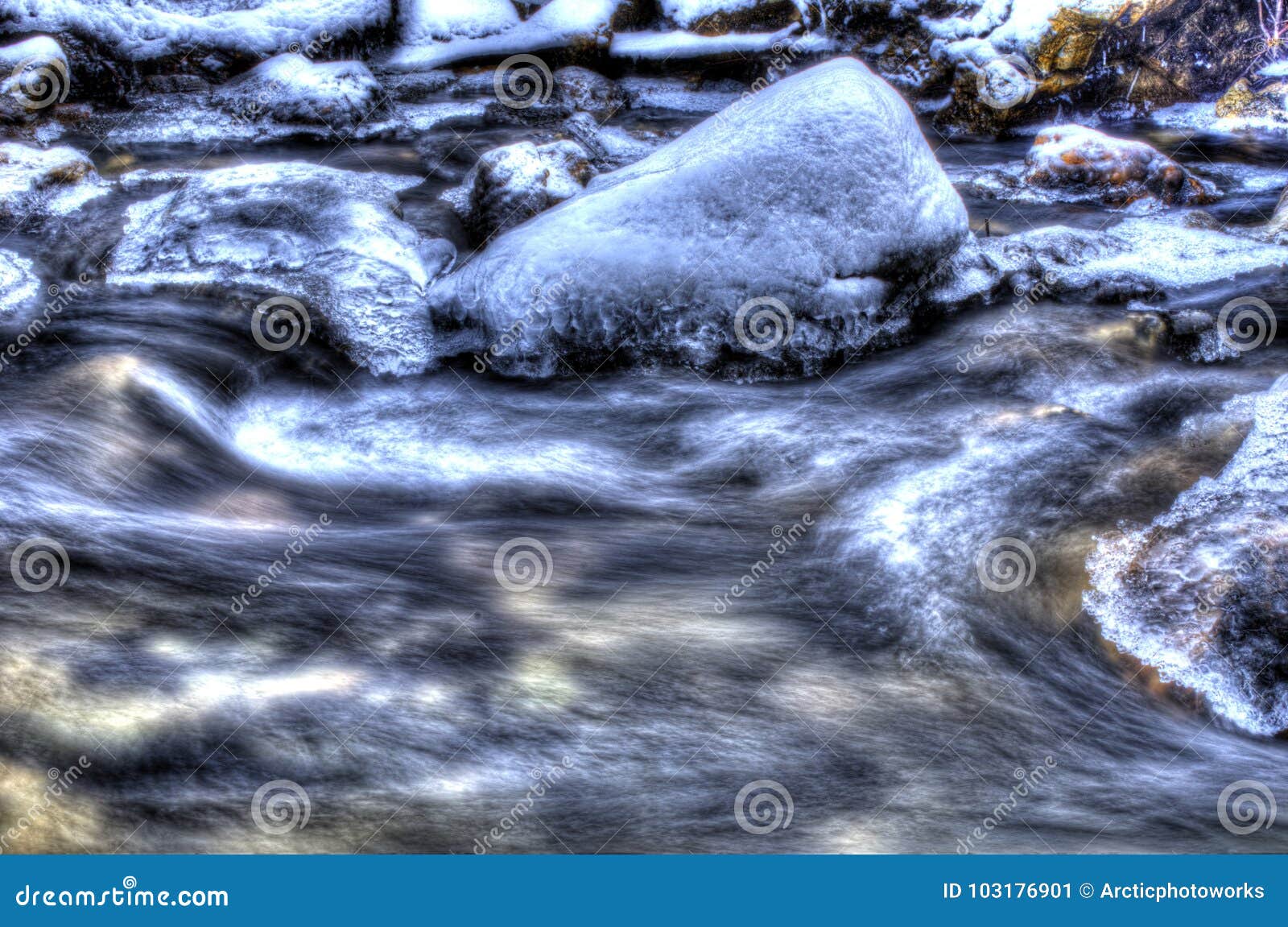 Cold Frozen Mountain River Stream in the Cold Winter Forest in the Deep ...