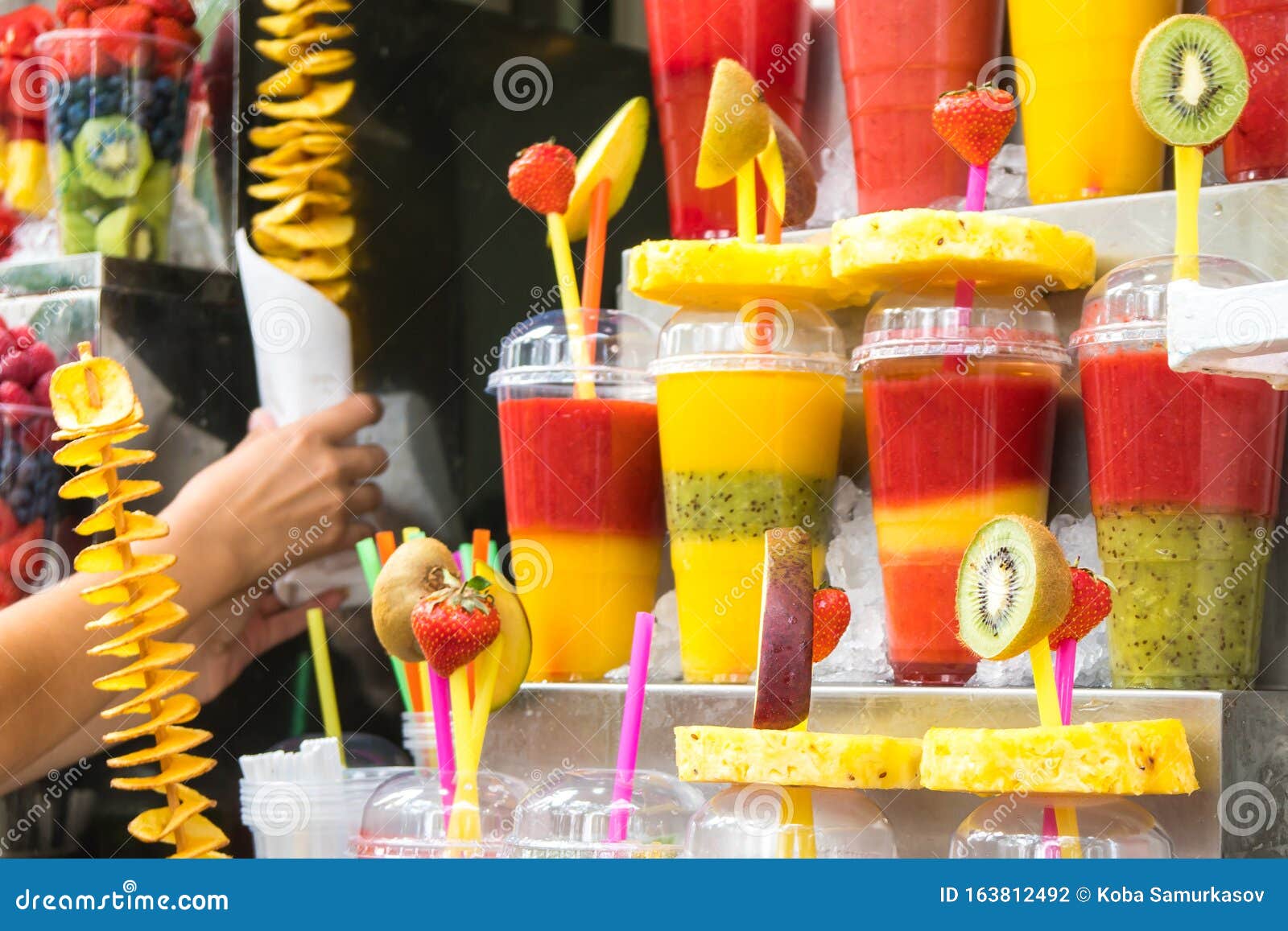 Cold Fruit Juice on Ice in a Market Stock Photo - Image of banana ...
