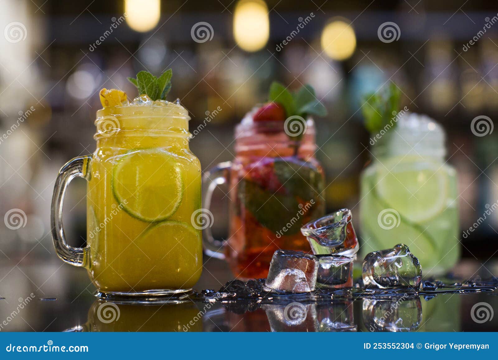 Cold fruit tea with ice stock photo. Image of refreshment - 253552304