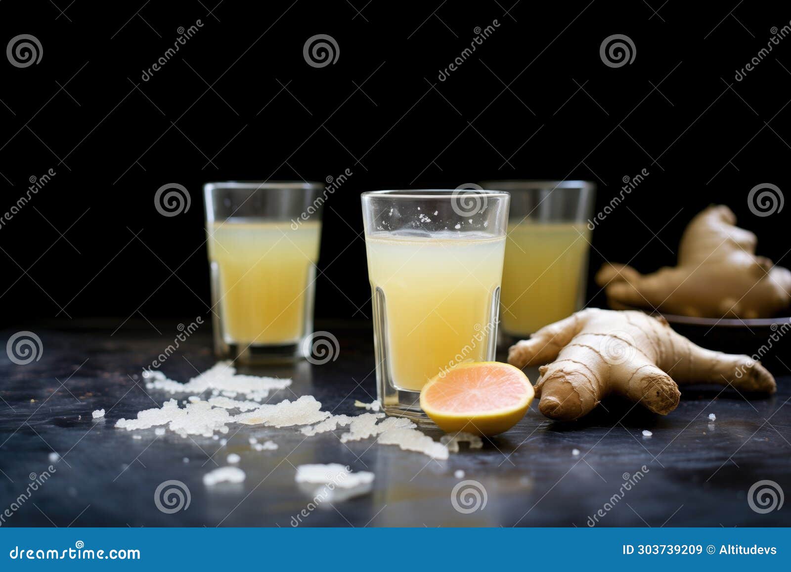 Cold Ginger Shots with Condensation on Glass Surface Stock Image ...