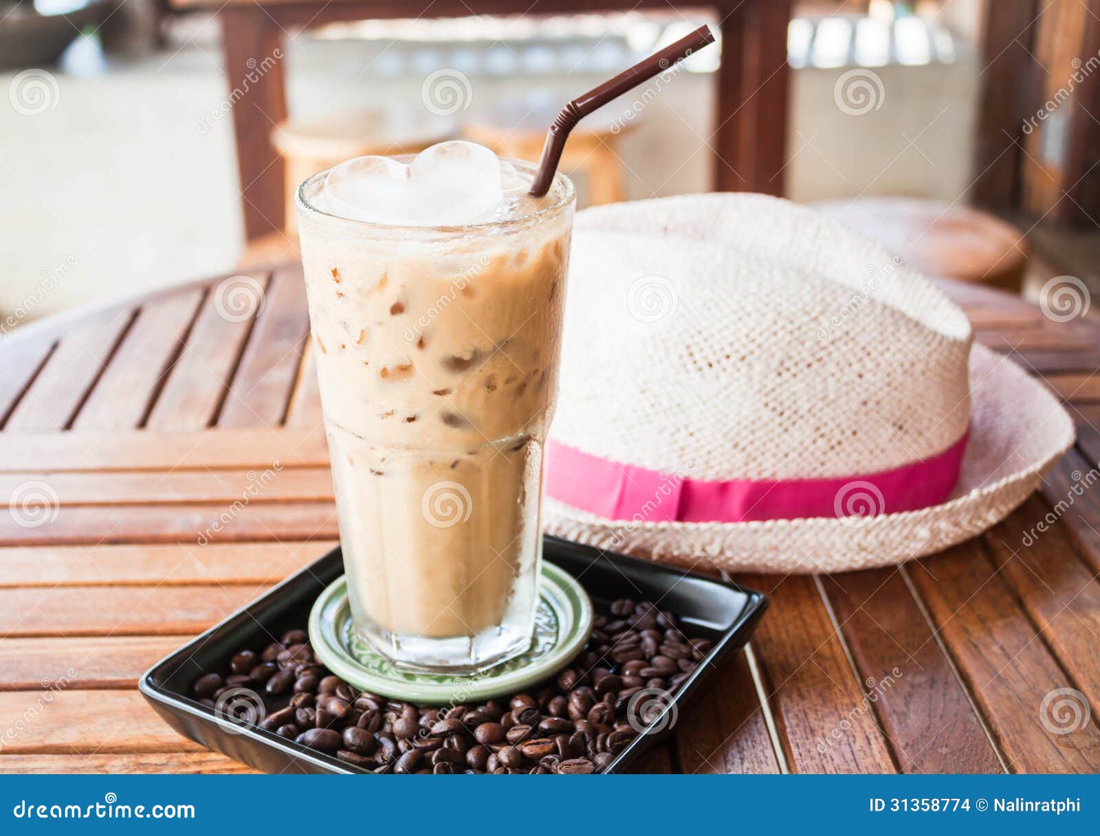 Cold Glass of Iced Milk Coffee with Ice Stock Photo - Image of mocha ...