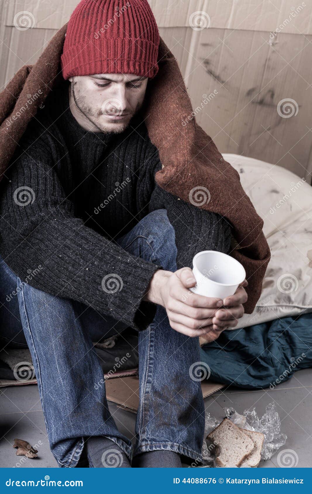 Cold and Homeless Man Begs for Money Stock Photo - Image of homeless ...