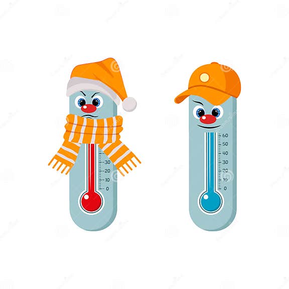 Cold Hot Cartoon Thermometer. Stock Vector - Illustration of clothing ...