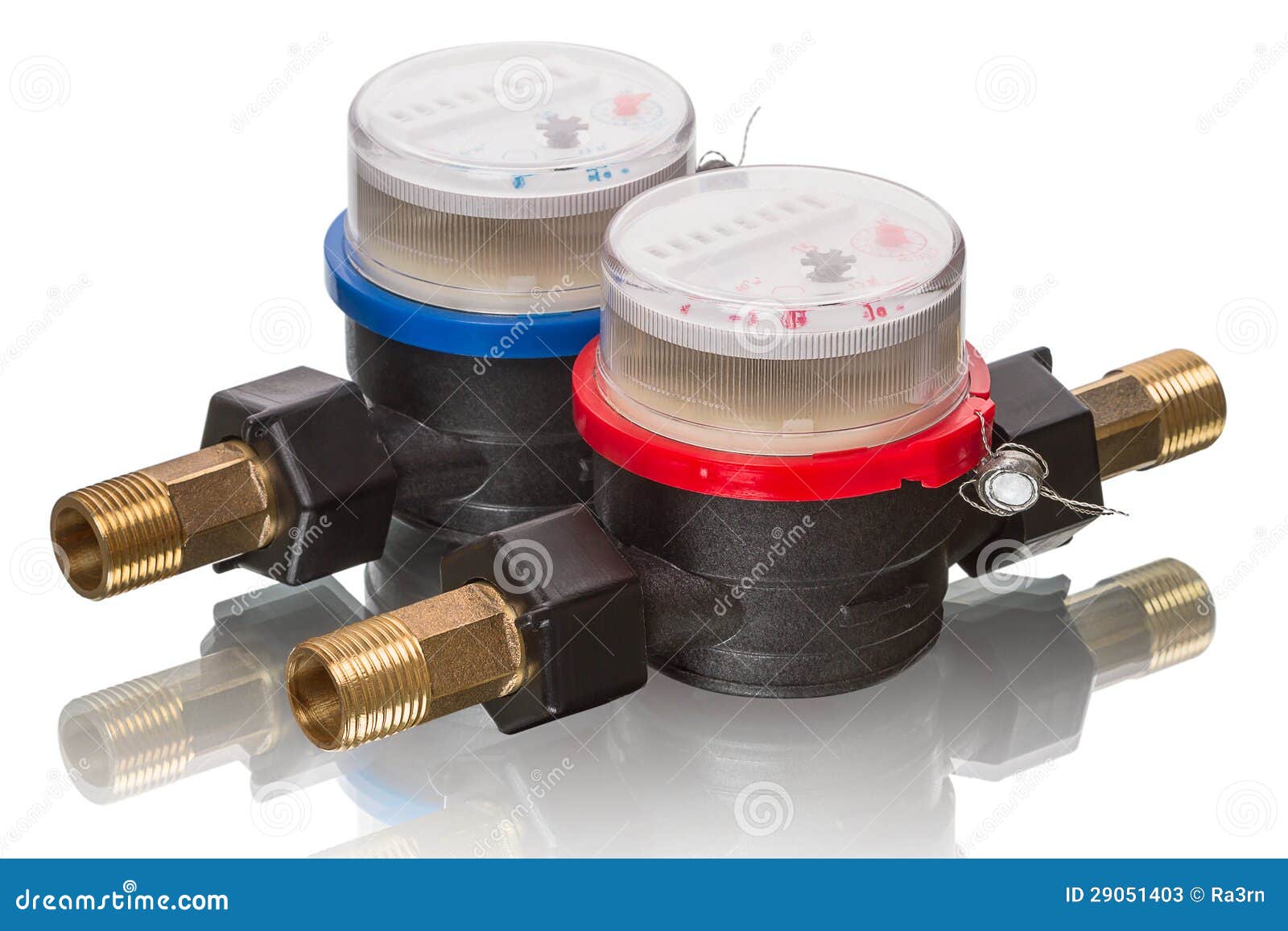 Cold and hot water meters stock image. Image of background - 29051403