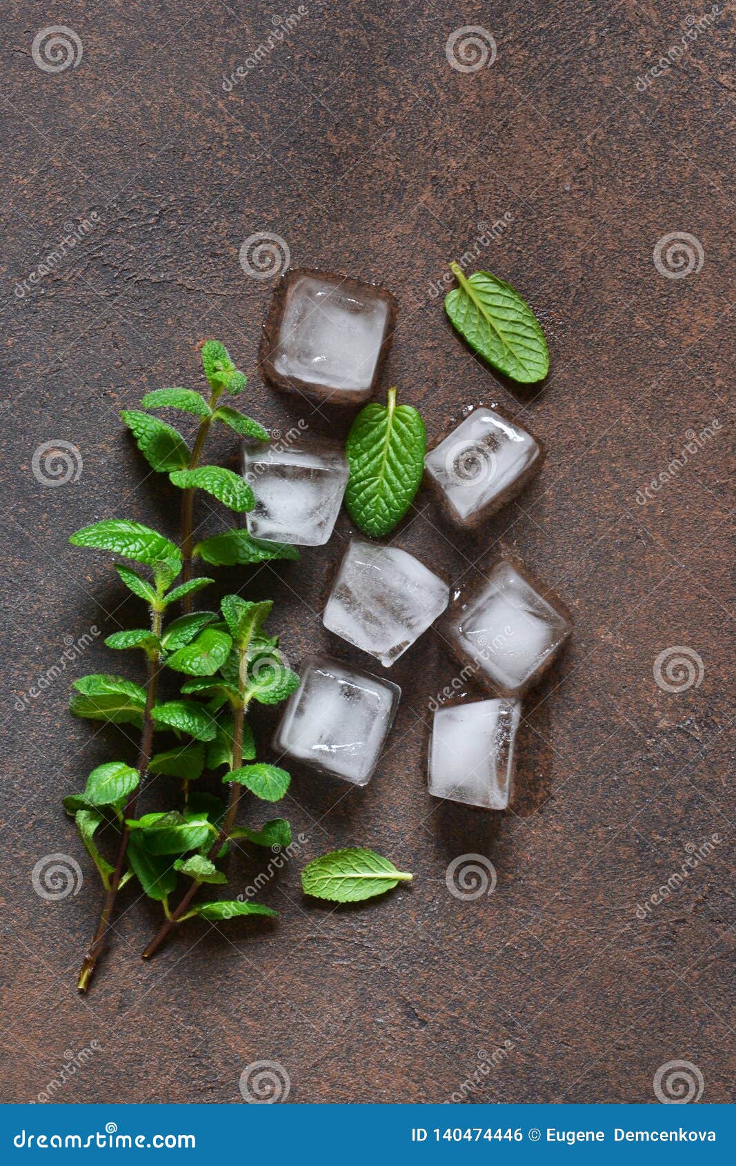 Cold Ice and Fresh Mint on a Concrete Background. Stock Photo - Image ...
