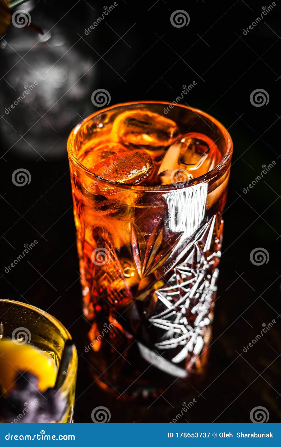 Cold Iced Tea with on Black Background Stock Image - Image of food ...