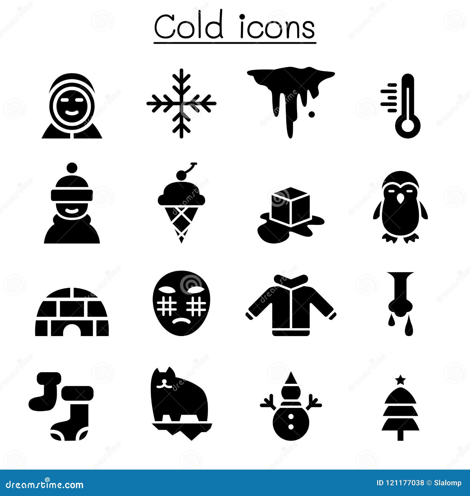 Cold icon set stock vector. Illustration of eskimo, glacier - 121177038