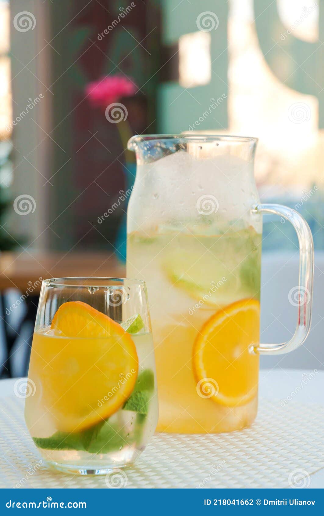 Cold Lemonade in a Decanter and in a Glass Stock Photo - Image of green ...