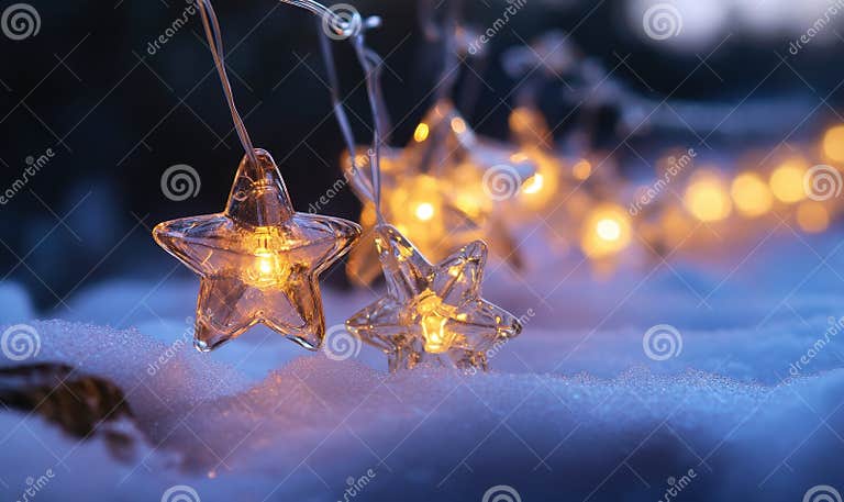 Cold Light String Lights with Glass Stars, Icy Theme Stock Photo ...