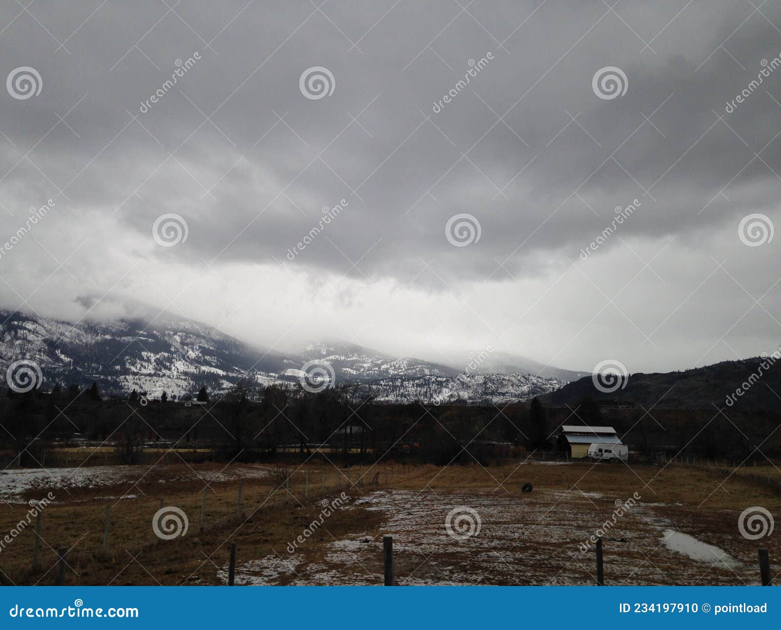 Cold lonely field stock photo. Image of surrounded, mountains - 234197910