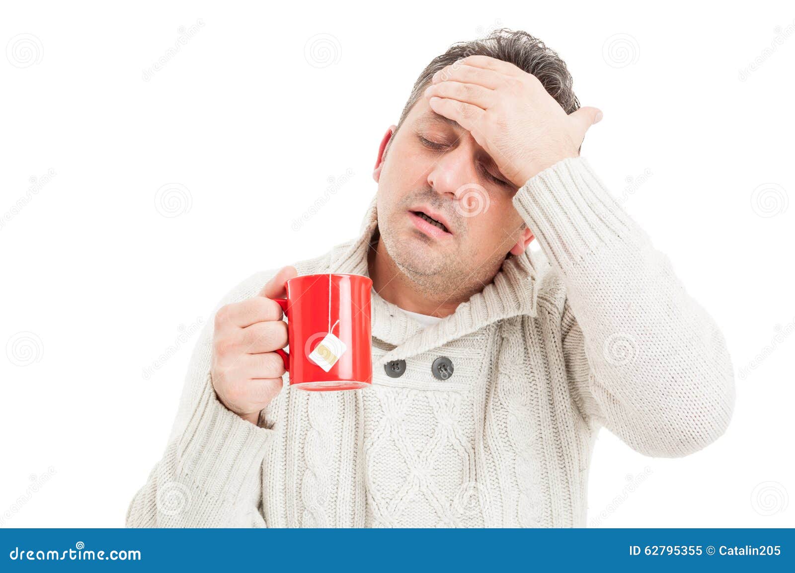 Cold Man with High Fever and Headache Stock Image - Image of isolated ...